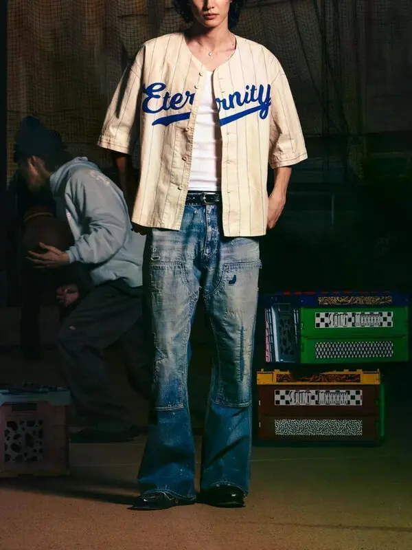 SAINT MXXXXXX Pinstripe-pattern Baseball Shirt