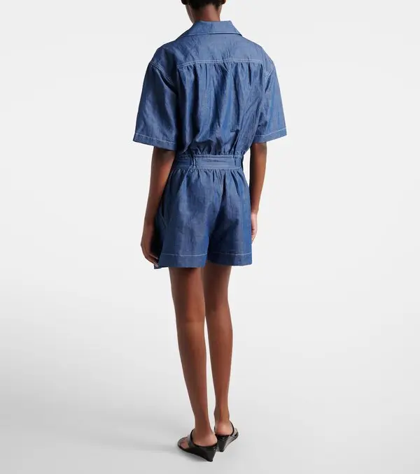 Prada Cotton And Linen Chambray Romper
