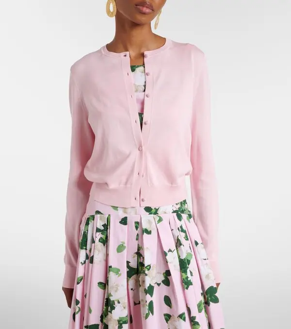 Carolina Herrera Cropped Silk And Cotton Cardigan - Pink