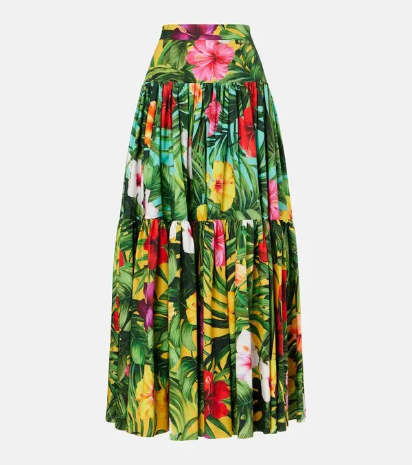 Dolce & Gabbana Floral Tiered Cotton Maxi Skirt - Multicoloured