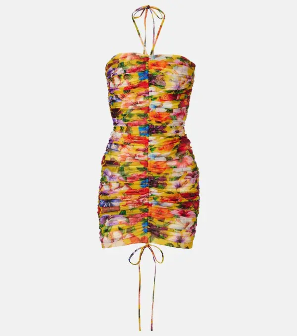 Dolce & Gabbana Ruched Floral Halterneck Minidress - Multicoloured