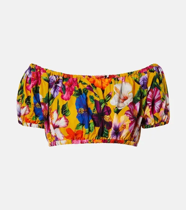 Dolce & Gabbana Off-shoulder Floral Cotton Crop Top