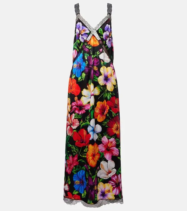 Dolce & Gabbana Lace-trimmed Floral Silk-blend Maxi Dress - Multicoloured