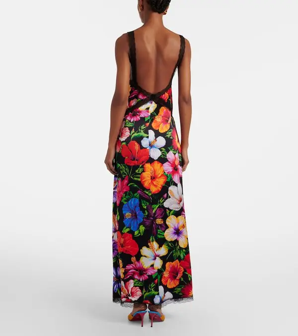 Dolce & Gabbana Lace-trimmed Floral Silk-blend Maxi Dress