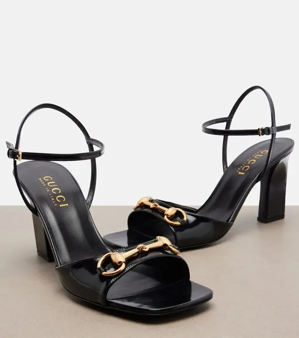 Gucci Signora Horsebit Leather Slingback Sandals - Black