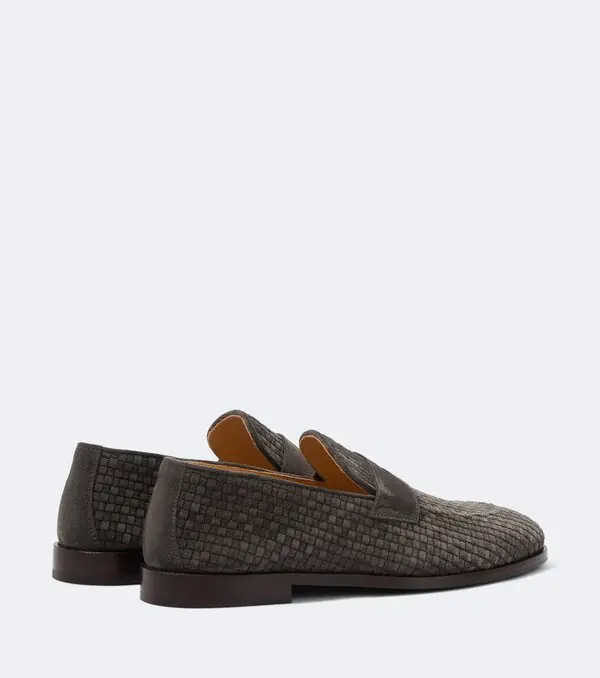 Brunello Cucinelli Woven Suede Penny Loafers - Grey