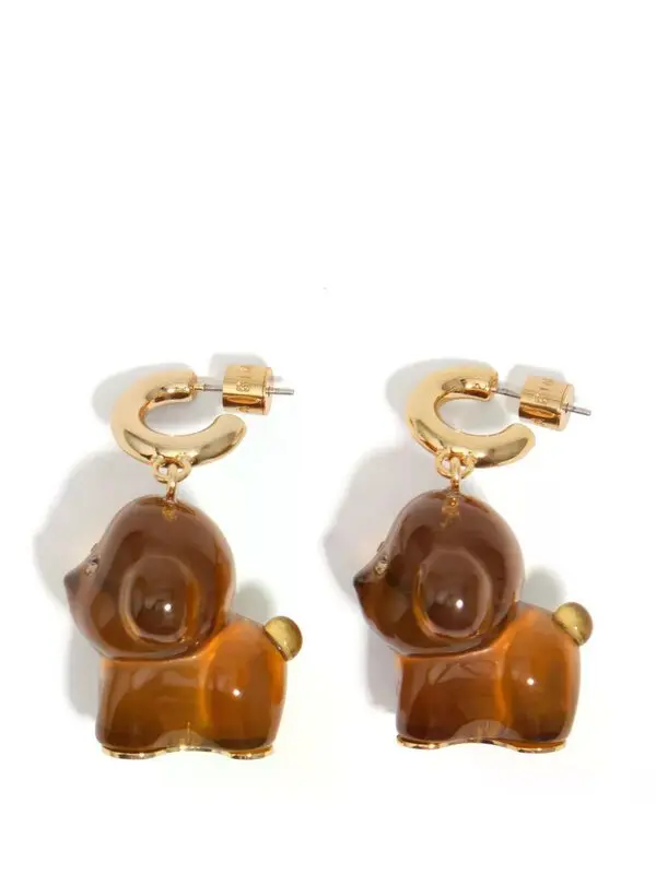 Bimba Y Lola Brown Resin Dog Hoop Earrings - Gold