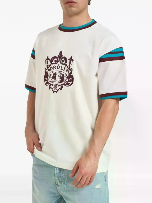 Drole De Monsieur Dancers Graphic-print Striped-trim T-shirt