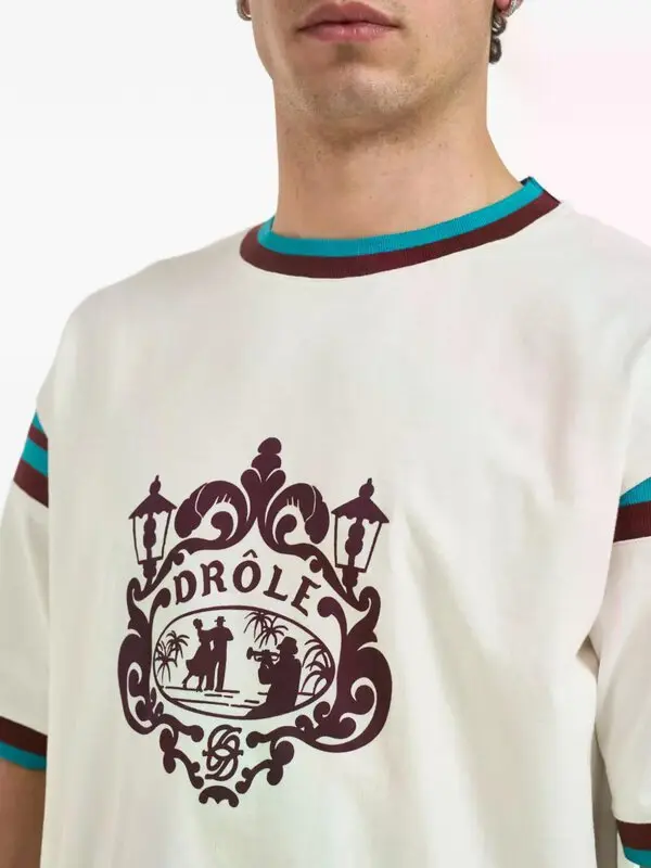 Drole De Monsieur Dancers Graphic-print Striped-trim T-shirt