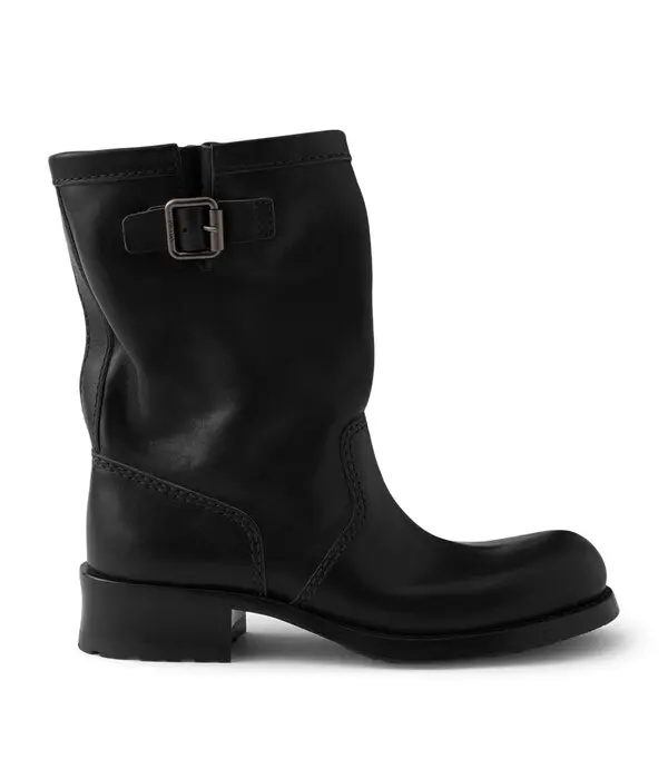 Prada Leather Biker Boots - Black