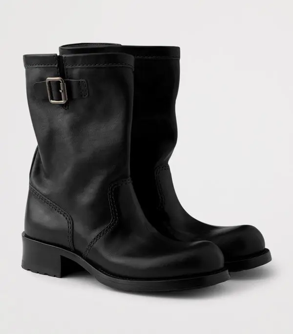 Prada Leather Biker Boots - Black