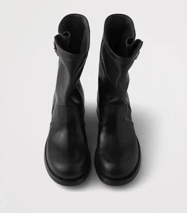 Prada Leather Biker Boots - Black