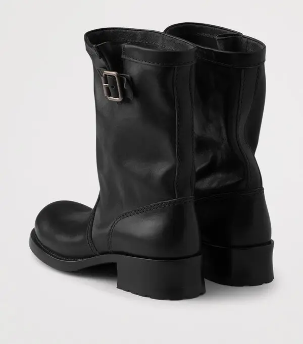 Prada Leather Biker Boots - Black