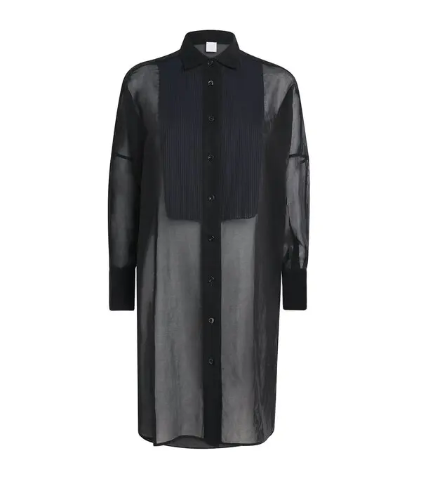 Eleventy Cotton Gauze Longline Dress Shirt - Black