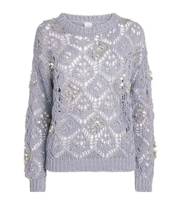 Eleventy Linen Sequin-embellished Sweater