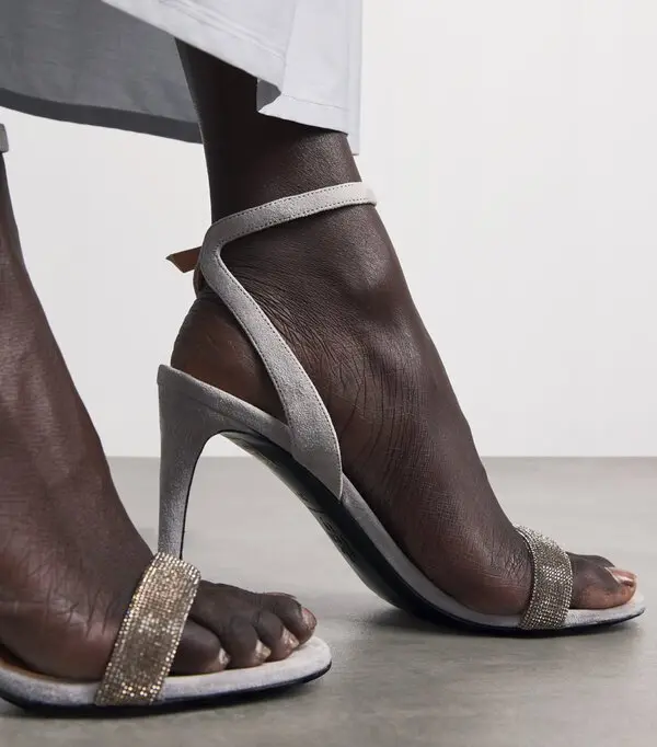 Eleventy Suede Crystal-embellished Stiletto Sandals