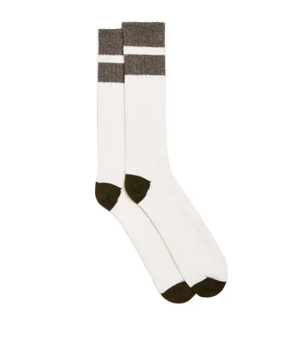 Dunhill Cashmere-cotton Stripe Crew Socks - Brown