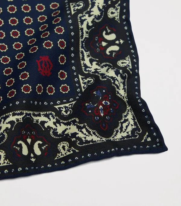 Dunhill Mulberry Silk Floral Medallion Pocket Square - Red