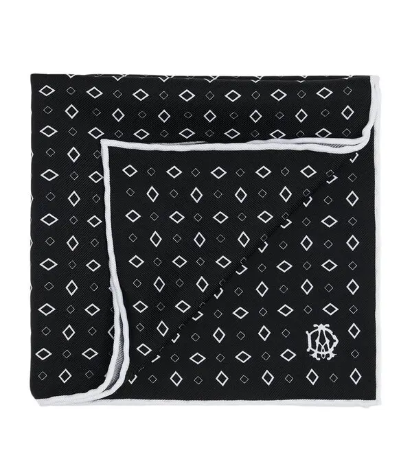 Dunhill Mulberry Silk Polka Dot Pocket Square - Black