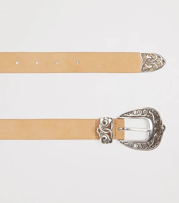 Eleventy Suede Belt With Engraved Western Hardware