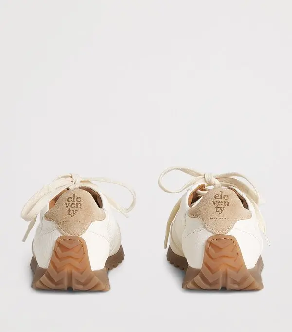Eleventy Grained Deerskin Leather Sneakers With Suede Accents