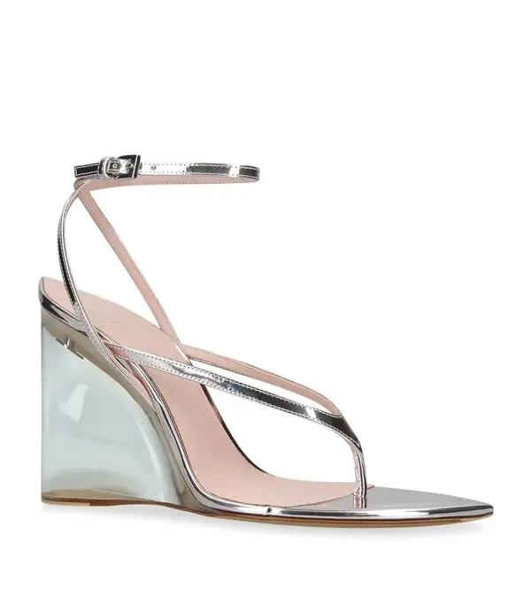 Alaïa Metallic Leather Wedge Sandals 90