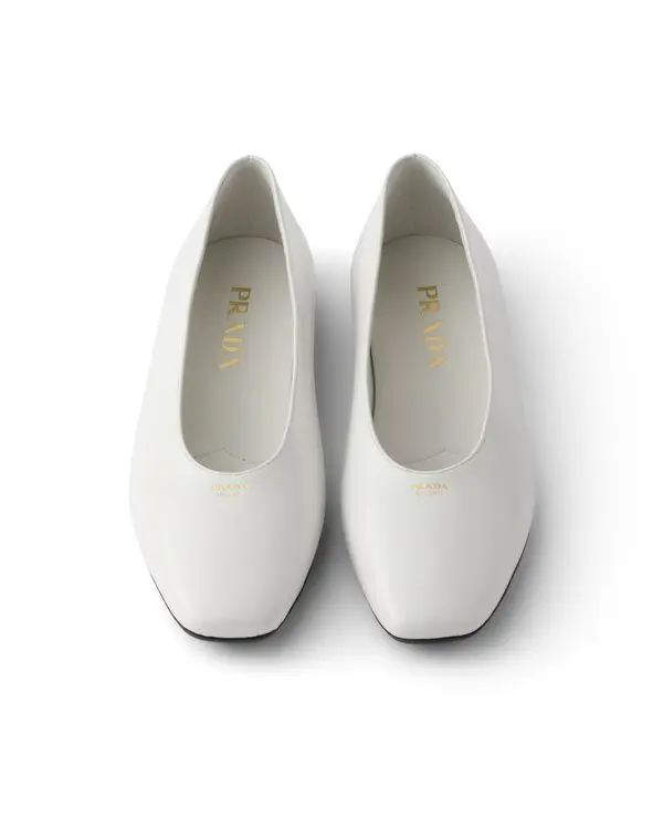 Prada Brushed Leather Ballerinas - White