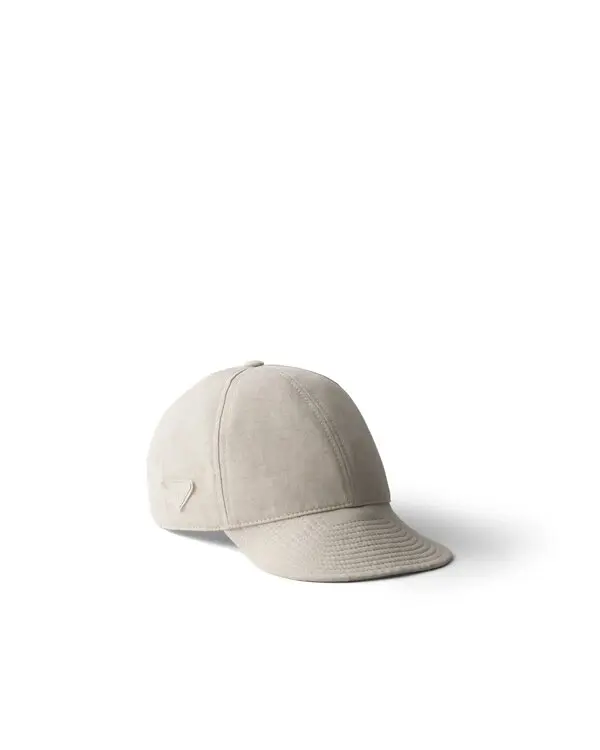 Prada Denim Baseball Cap With Triangle Logo - Ecru