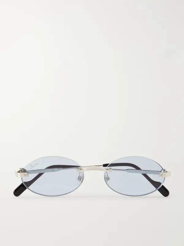 Cartier Rimless Oval Metal Sunglasses - Silver