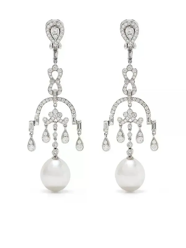 Yoko London 18kt White Gold South Sea Pearl And Diamond Drop Earrings - Silver