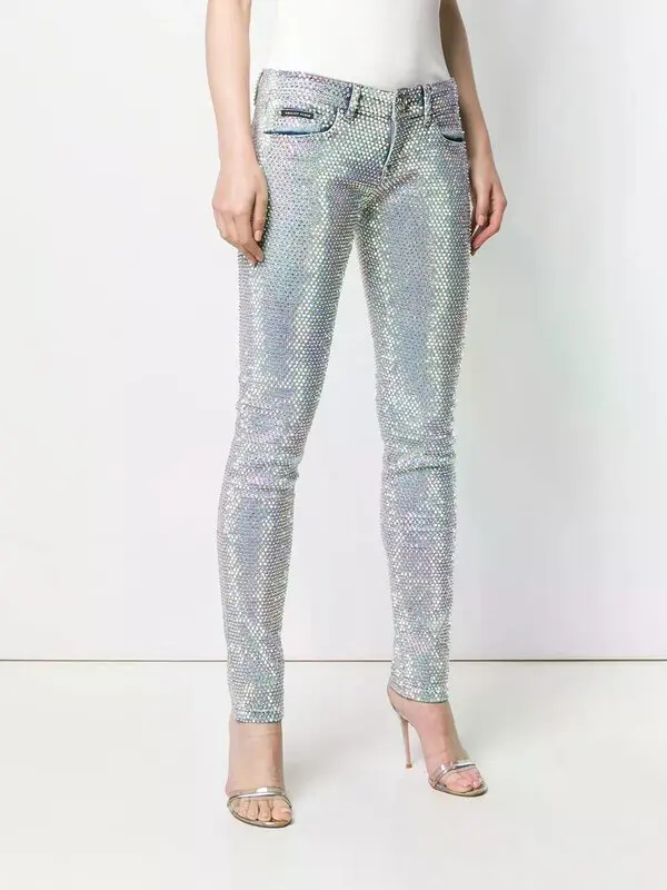 Philipp Plein Crystal Embellished Slim Fit Jeans