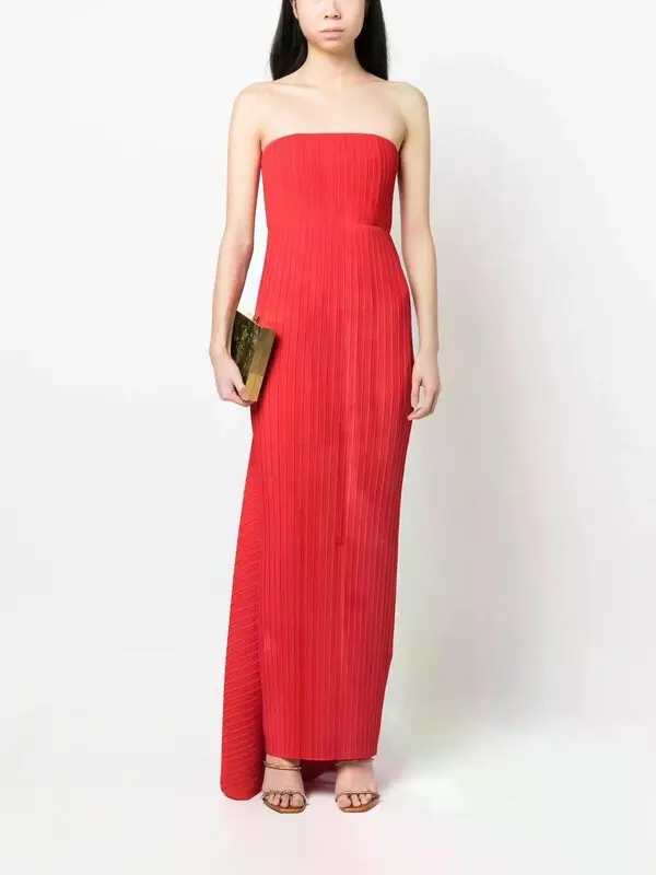 Solace London Pleated Strapless Maxi Dress - Red