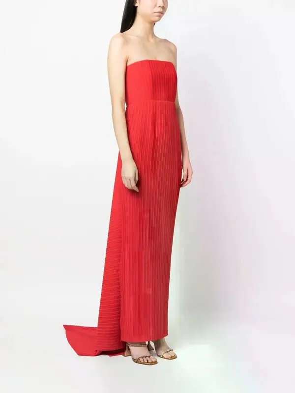 Solace London Pleated Strapless Maxi Dress - Red