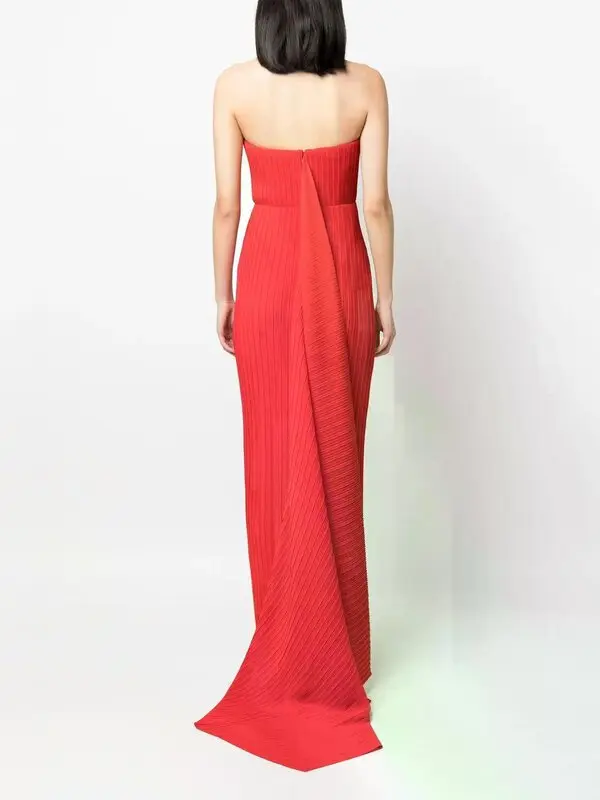 Solace London Pleated Strapless Maxi Dress - Red