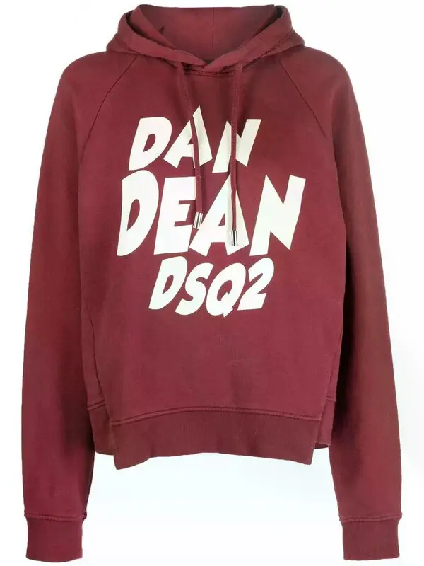 Dsquared2 Logo Print Drawstring Hoodie - Red