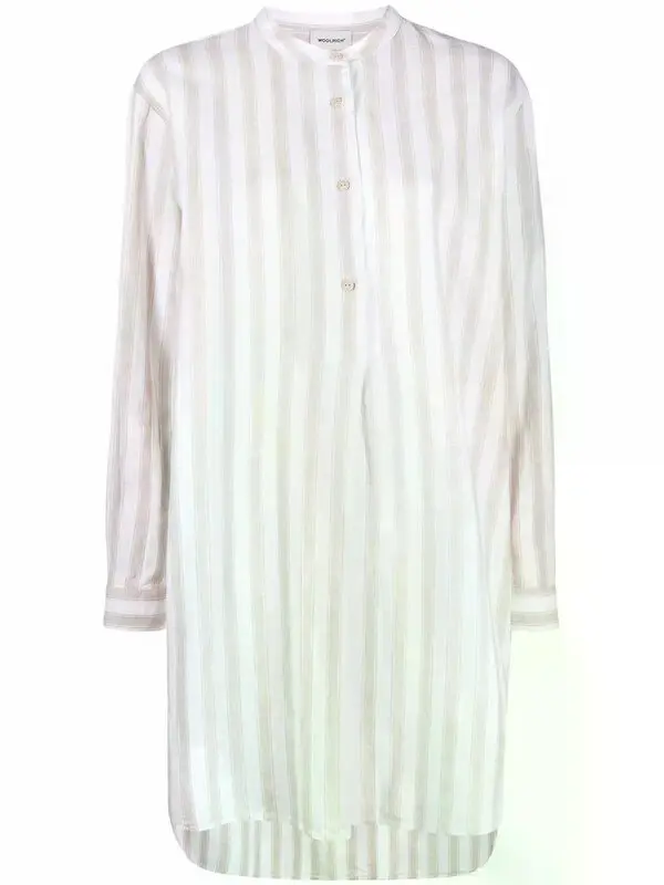 Woolrich Striped Collarless Long Shirt