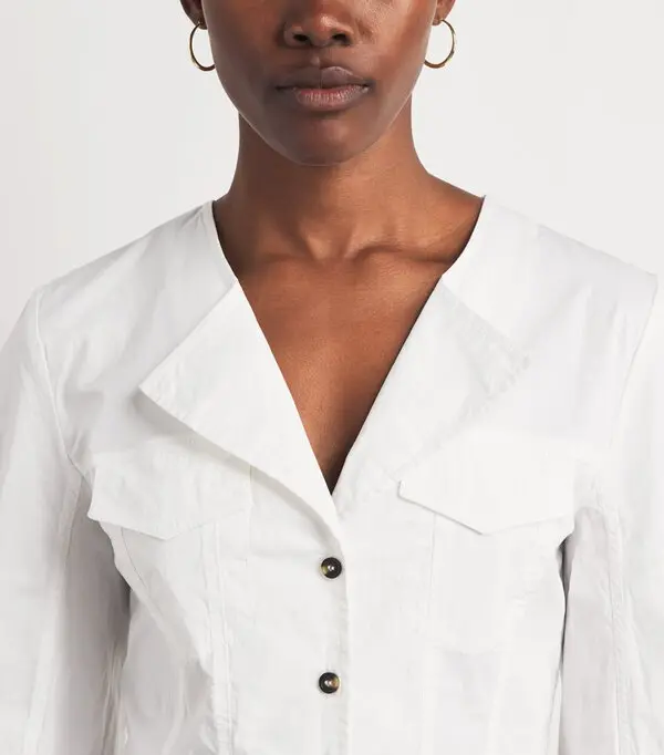 GANNI Stretch Cotton V-neck Shirt