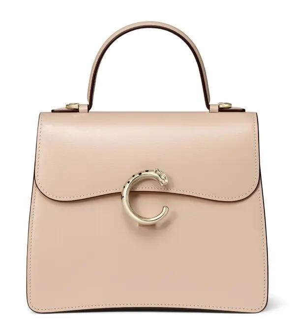 Cartier Small Leather Panthère C De Top-handle Bag - Beige