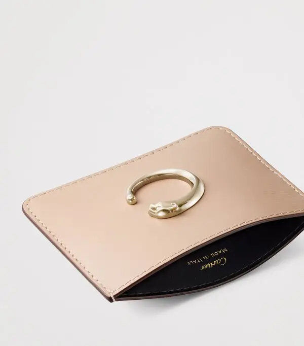 Cartier Leather Panthère C De Card Holder - Beige