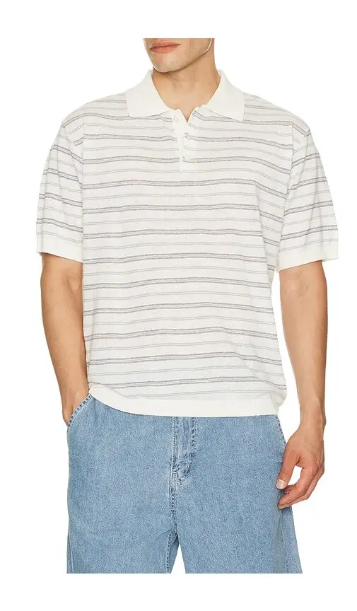DUNST Linen Striped Polo Knit In . Also - Blue