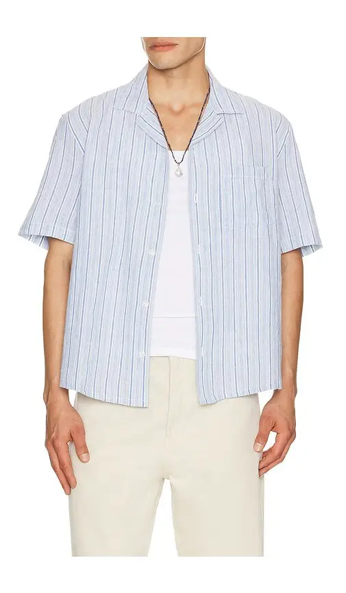 CORRIDOR Linen Broadstripe Short Sleeve Shirt In . Also