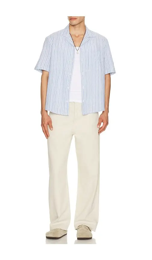CORRIDOR Linen Broadstripe Short Sleeve Shirt In . Also