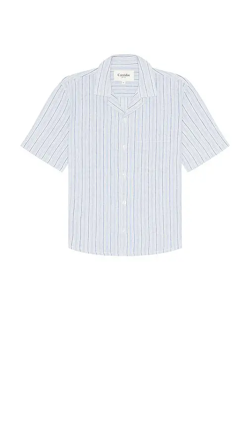 CORRIDOR Linen Broadstripe Short Sleeve Shirt In . Also