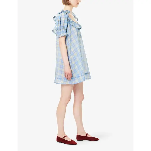 DAMSON MADDER Cotton Puff Sleeve Mini Dress With Ruffled Trims