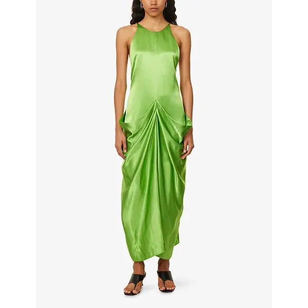 Khaite Draped Satin Maxi Dress