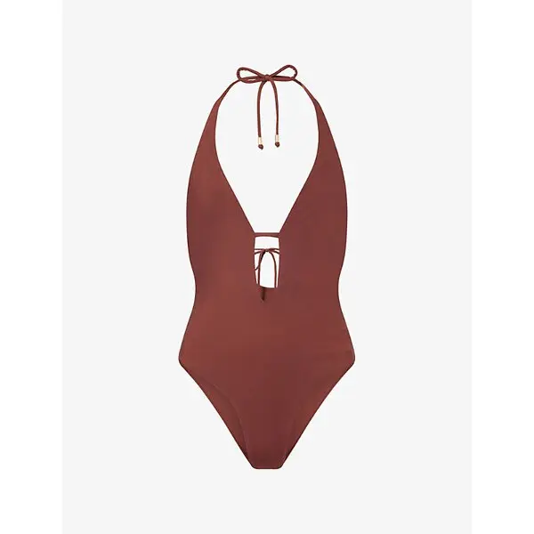 TALA Halter-neck Tie-back Swimsuit - Deep Rust