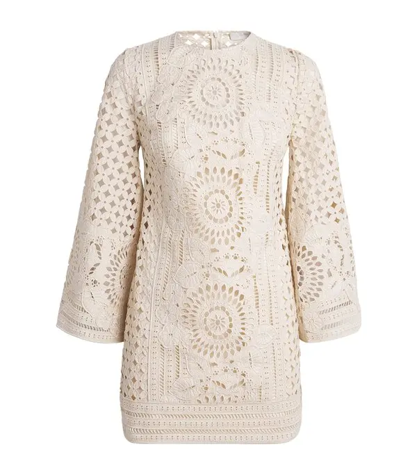Zimmermann Indra Mini Dress In Cotton Embroidery - Beige