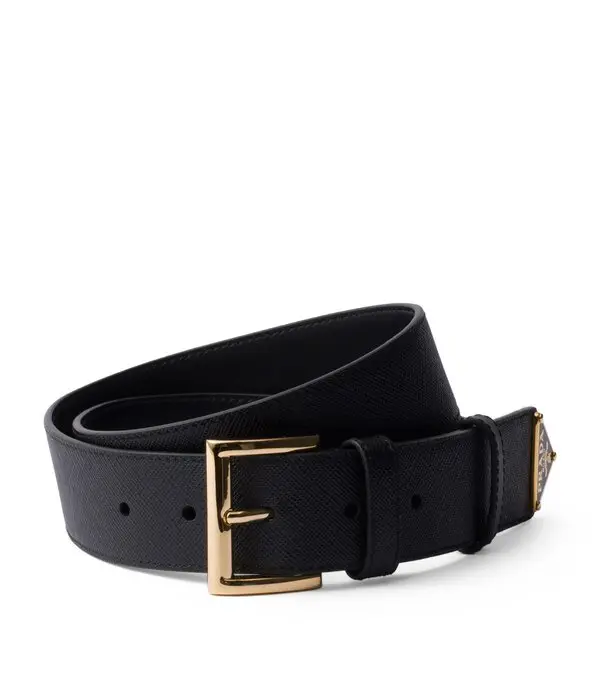 Prada Saffiano Leather Triangle Belt - Black