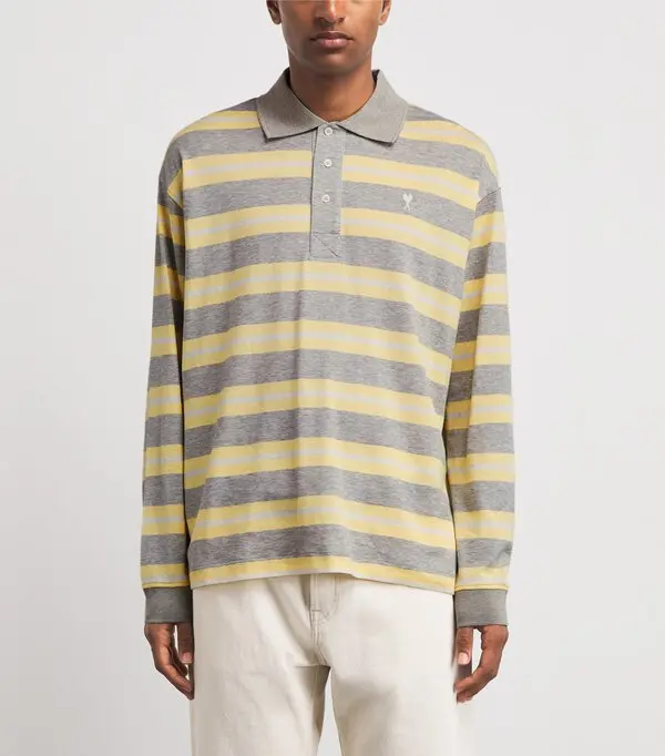 AMI Paris Oversized Stripe Polo Shirt - Grey