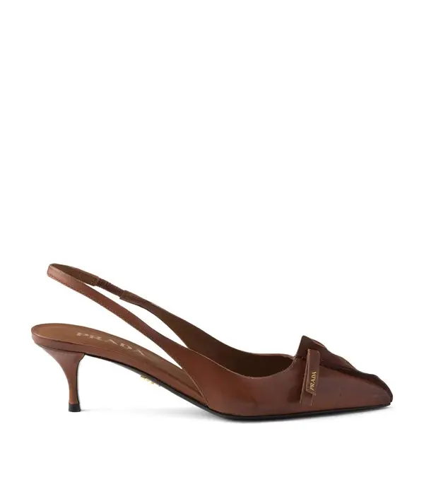 Prada Leather Bow-detail Slingback Pumps 55 - Brown
